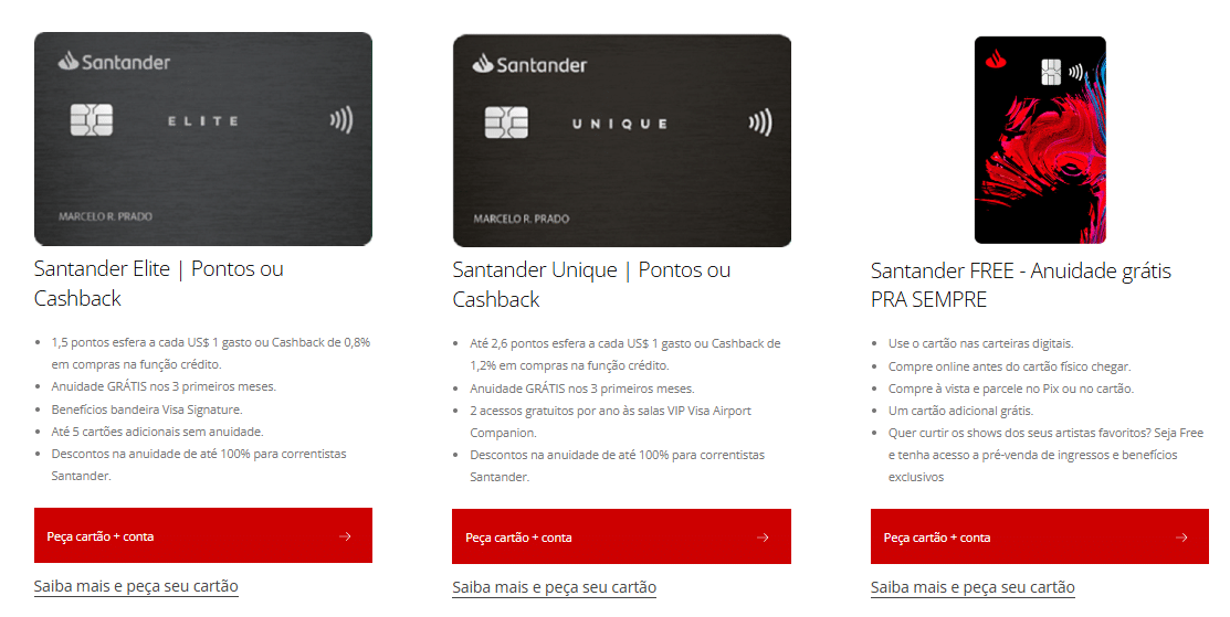 Cartões de crédito do Santander: opções e como solicitar